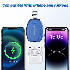 Keychain Portable Charger for iPhone, Airpods, 1600mAh Power Emergency Pod Compatible with iPhone 14/14 Plus/14 Pro Max/13/13 Pro Max/12/12 Mini/12 Pro Max/11 Pro/XS Max/XR/X/8/7/6/6S Phones et, Blue