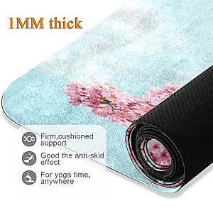 Qilmy Beautiful Cherry Blossoms Yoga mat,Best No-Slip Hot Yoga Mat, No-Toxic,TPE Yoga mat,Ideas for Exercise,Yoga and Pilates(71”x26”X 1mm)