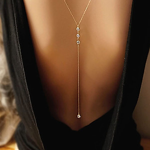 Artmiss Wedding Backdorp Necklace Crystal Gold Y Necklace Long Chain for Women and Brides