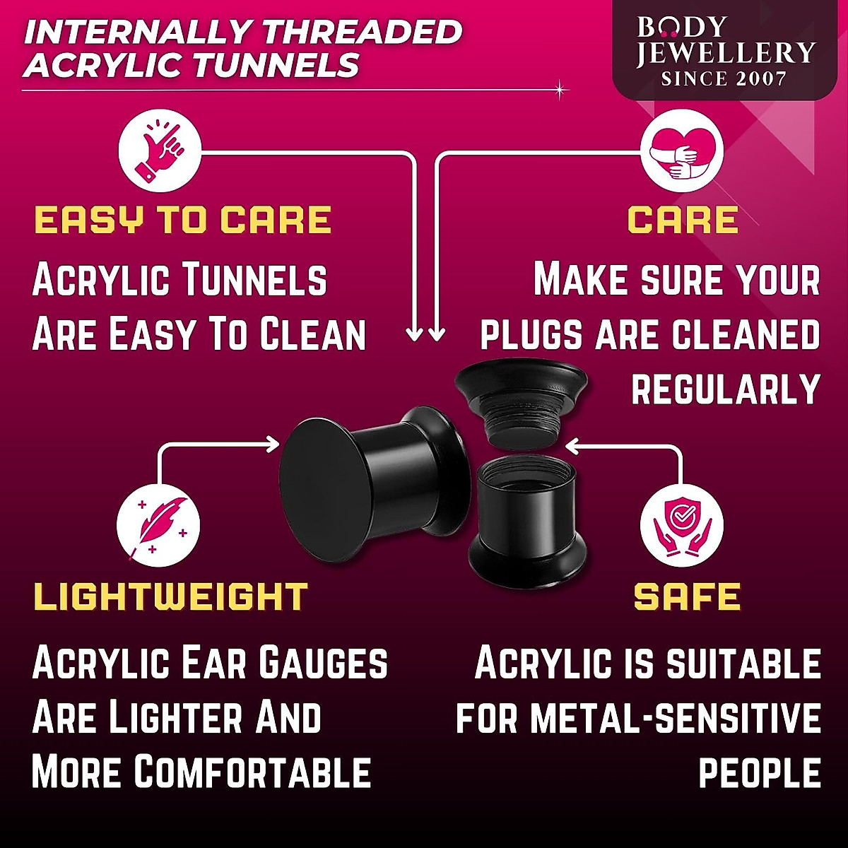 bodyjewellery 2pcs Internally Threaded Tunnels Screw Double Flared Plug Piercing Ear Gauge Expander Stretching C3VCT - Pick Size (2 Pcs(8mm))