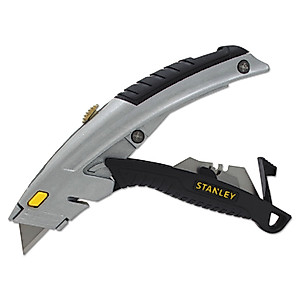 Stanley 10788 Curved Quick-Change Utility Knife, Stainless Steel Retractable Blade, 3 Blades