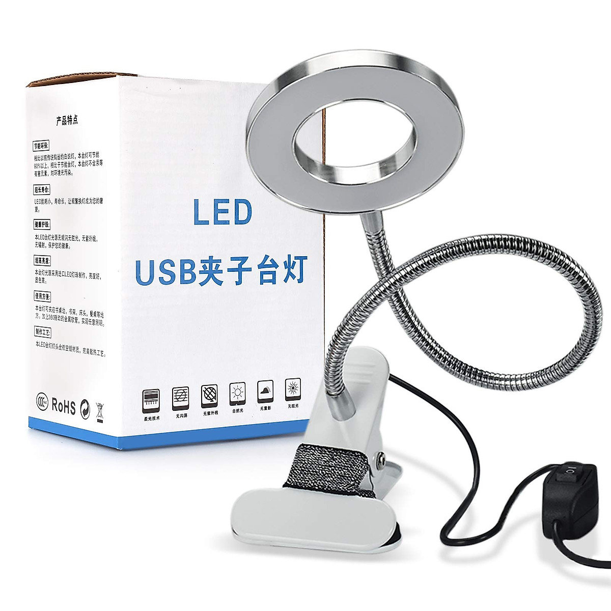 JimKing Ring Light, Tattoo Light Desk Lamp, LED Book Light with Clip, USB Bed Lamp for Live Show, Reading, Tattoo, Make Up, Manicure