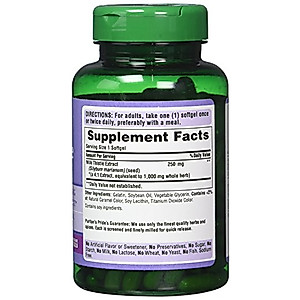 Puritan's Pride Milk Thistle 4:1 Extract 1000 Mg Softgels (Silymarin), 180 Count (Pack of 2)