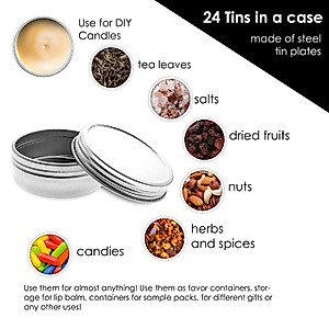 Mimi Pack 2 oz Silver Tins 24 Pack of Shallow Screw Top Round Tin Containers with Lids for Cosmetics, Party Favors, Gifts