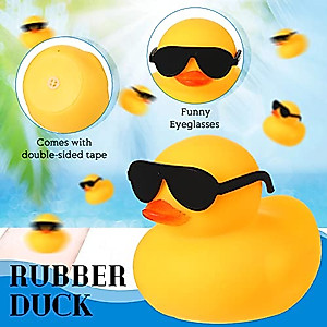 12 Pcs Rubber Ducks with 12 Sunglasses/ Hats/ Headwear/ Scarf, Valentine's Day Mini Rubber Ducks in Bulk Bathtub Toys for Valentines Gift Baby Shower Holiday Cruise (Duck with Sunglasses, Yellow)