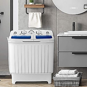 COSTWAY Portable Washing Machine, Twin Tub 17.6Lbs Capacity, Washer(11Lbs) and Spinner(6.6Lbs), Durable Design, Timer Control, Compact Laundry Washer for RV, Apartments and Dorms, Blue