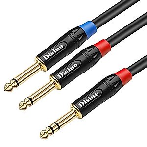 Disino 1/4 inch TRS Stereo Y-Splitter Insert Cable, 1/4 Inch Male Jack to Dual 1/4inch(6.35mm) Male TS Mono Breakout Cable Audio Patch Cord - 3.3 Feet/1 Meter