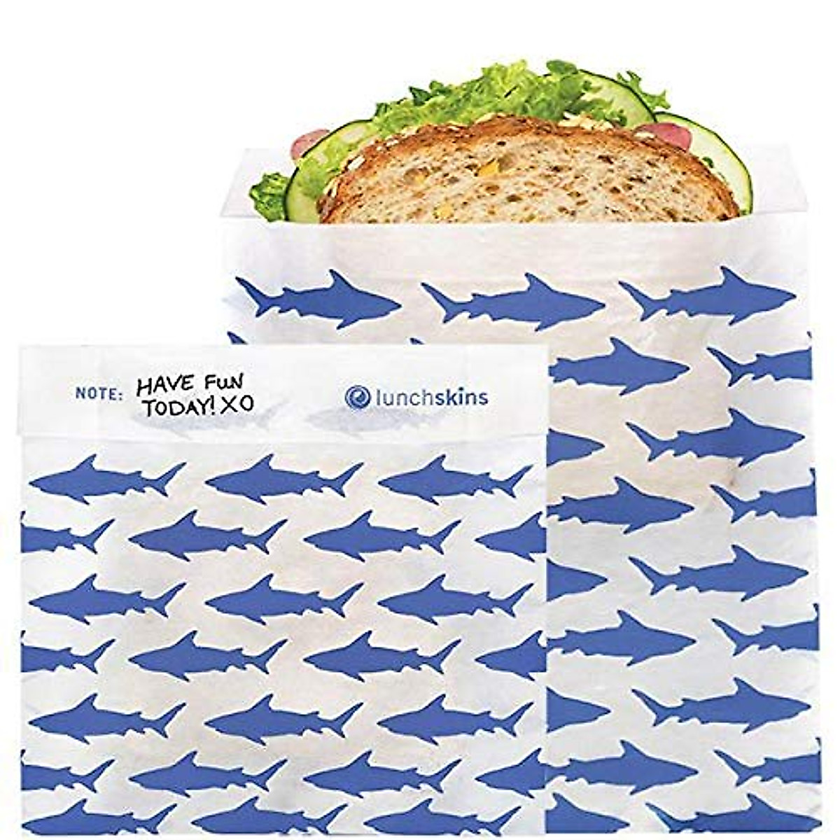 Lunchskins Recyclable & Sealable Food Storage Sandwich Bags, Shark Design, 50 Bags - Eco-Friendly, Made Without PFAS and BPA