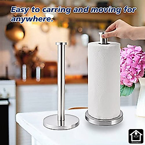2Pack Stainless Steel Paper Towel Holder Countertop for One Hand Tear, Standing Paper Towel Holder with Non-Slip Base, Paper Towel Roll Holder for Kitchen Bathroom Countertop, Sliver 13.8"