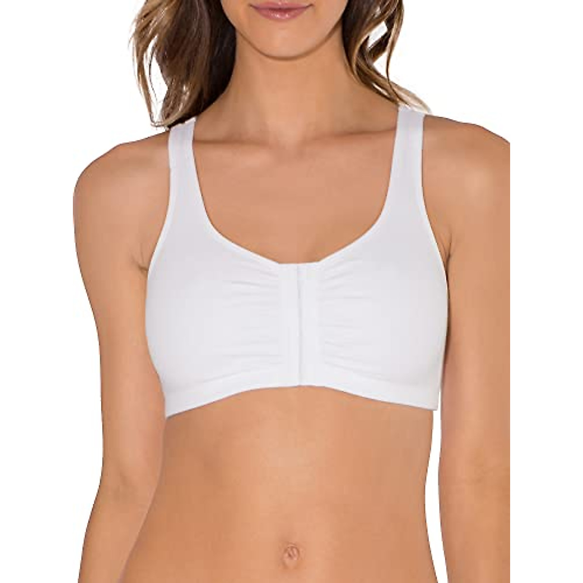 Fruit of the Loom womens Front Close Builtup 3-pack (One Set Pads) Sports Bra, Black/White/Heather Grey 3-pack, 42 US