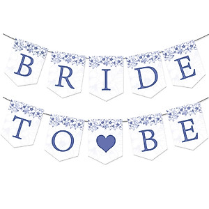 Bride To Be Banner, Blue Floral Bachelorette Bridal Party Banner for Bachelorette Bridal Party Decorations & Decor