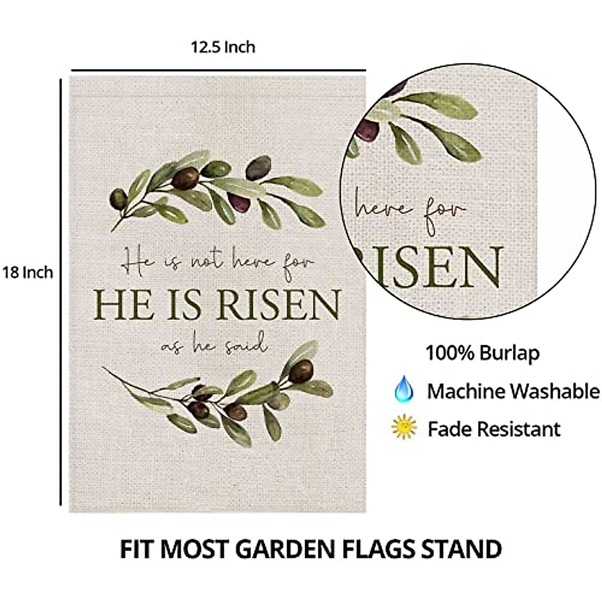Easter Garden Flag for Outdoor,He is Risen Eucalyptus Wreath Yard Flag,Small Spring Decors for Outside Farmhouse Holiday 12x18 Double Sided