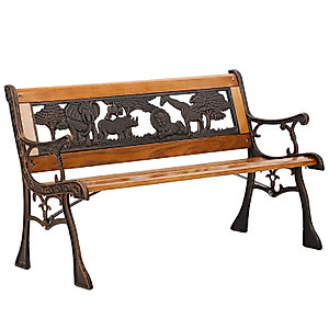 Outdoor Kids Garden Bench Park Metal Aluminum & Wood Benches clearance for Outdoor Porch, Patio, Garden, Lawn, Balcony, Backyard and Indoor, Metal Material Best Loveseats - 32.3"x15.7"x18.9" Bronze