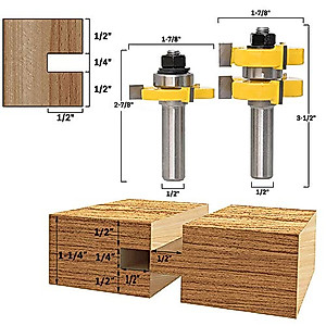 Yakamoz Adjustable Tongue and Groove Router Bit Set with 1/2 Inch Shank, 1-1/4" Stock Woodworking Cutting Milling Tools