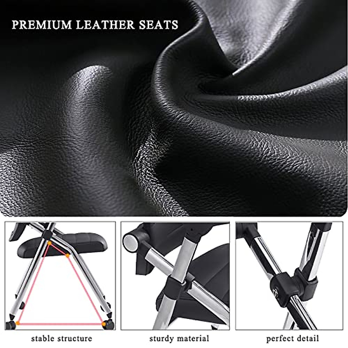 DSHOME Folding Office Chair,Foldable Desk Chair with Wheels,Ergonomic Office Chair with Arms,Comfy Home Office Chair Leather Padded Seat,Black…