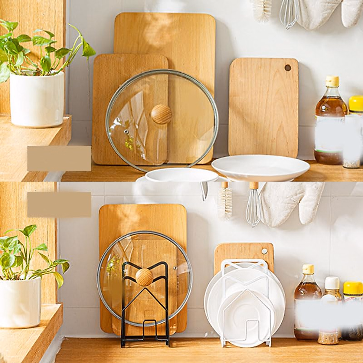 Chopping Board Organizer, Multifunctional Pot Pan Lid Stand Holder Iron Good Ventilation Kitchen Countertop Organizer, Chopping Board Storage Rack for Kitchen(Standard-White)