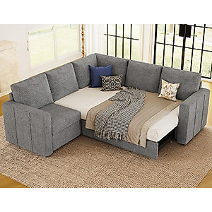 Belffin L Shape Modular Sectional Sleeper Sofa with Pull Out Bed Corner Sleeper Sofa Sectional Couch Convertible Sofa Grey