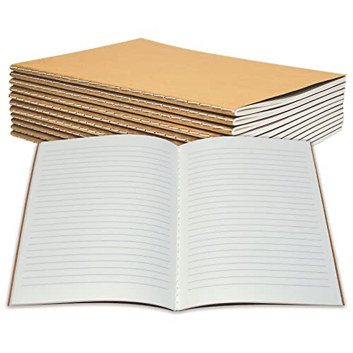 Kraft Notebooks with Lined Paper, Bulk Pack 8.3 in x 5.5 in, A5 Size, 60 Lined Ivory Pages, 80 gsm, by Better Office Products, Soft Cover Composition Notebooks, Stitched Spines, Kraft Travel Journals (12 Pack)