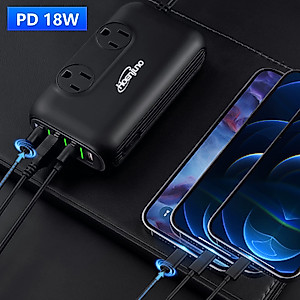 Hoenjuno 200W Car Power Inverter DC 12V to 110V AC Loptop Car Charger, 3 USB Ports Car Adapter Outlet Plug with 1 Type C Ports Black