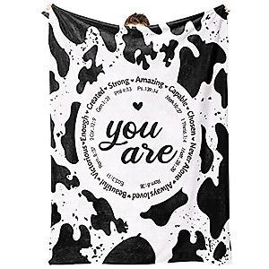Cow Gifts for Women, Bible Verse and Cow Print Blanket, Unique Birthday Inspirational Throw Blanket Present, Soft Flannel Blanket Christian Gift for Her, Friend