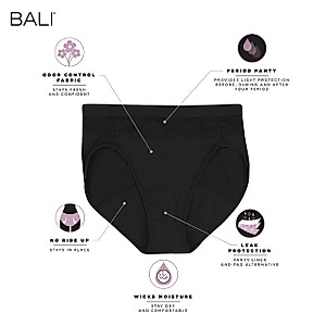 Bali Women's Beautifully Confident Light Leak & Period Protection Hi Cut, Black, 8