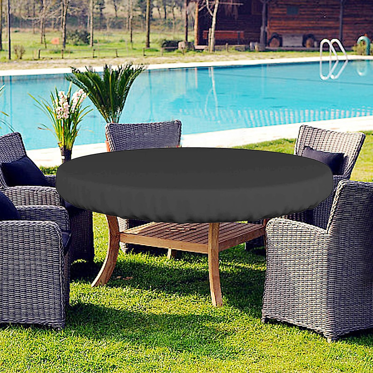 ZUDKSUY Patio Furniture Covers 48 x 4 600D Outdoor Garden Round Table Top Cover Fits Round Patio Furniture Up to 46" - 48" in Diameter Black Patio Round Table Cover