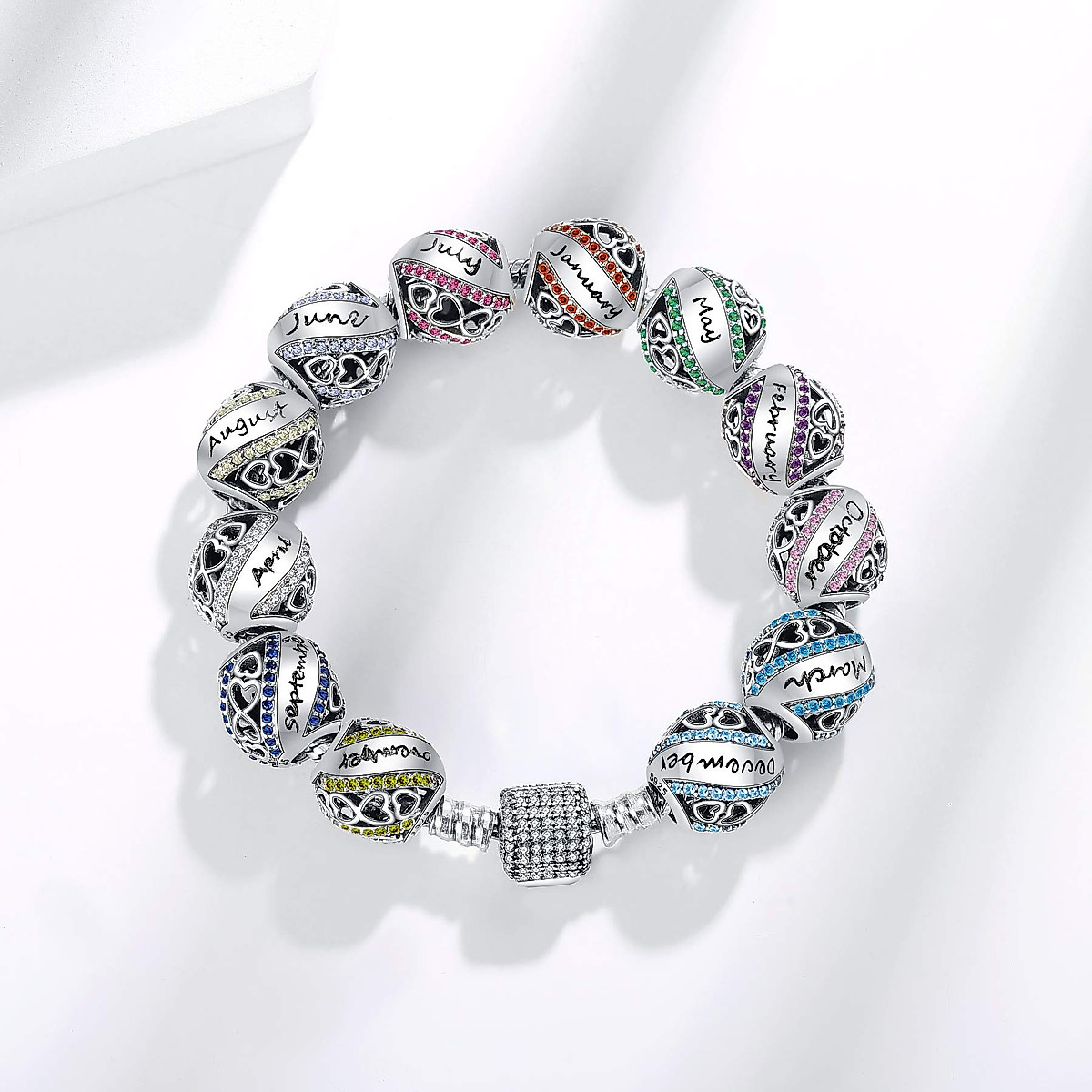 Linorui Birthstone Charms for Charms Bracelet 925 Sterling Silver Bead Openwork Charms Fit Pandora Charms Bracelet, Fit Women Wife Mom Daughter Christmas Birthday Gift