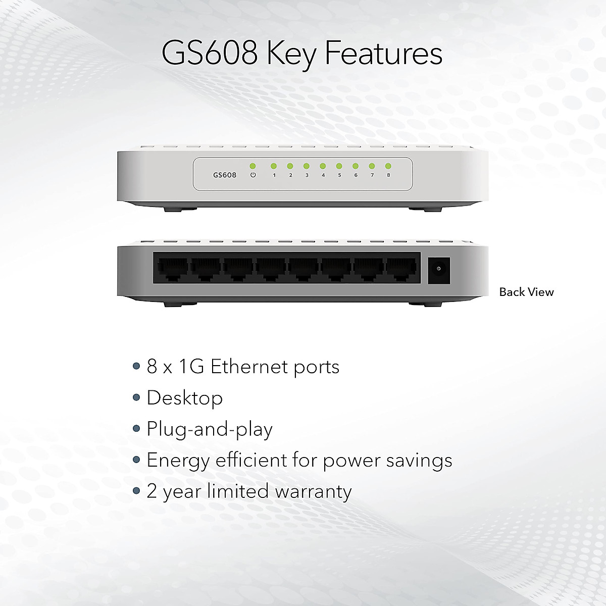 NETGEAR 8-Port Gigabit Ethernet Unmanaged Switch (GS608) - Desktop or Wall Mount, Home Network Hub, Ethernet Splitter, Silent Operation, Plug-and-Play