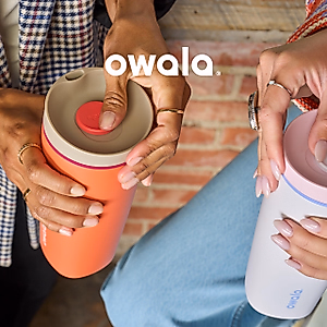 Owala SmoothSip Slider Insulated Stainless Steel Coffee Tumbler, Reusable Iced Coffee Cup, Hot Coffee Travel Mug, BPA Free 12 oz, Pink (Pucker Up)