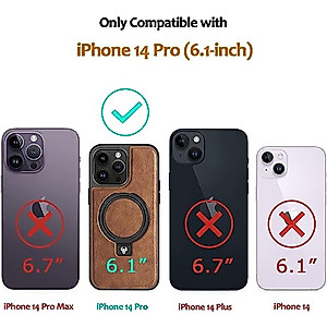 WTCASE Designed for iPhone 14 Pro Leather Case [Compatible with Mag-Safe] with Stand, Shockproof Back Slim Protective Phone Case for Men Women (2022) 6.1" (Brown)