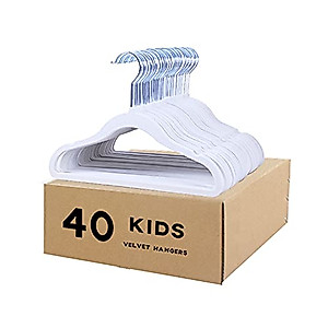 veeyidd Kids Velvet Clothes Hangers, Non Slip Baby Hangers White (11.6" Inch - 40 Pack)