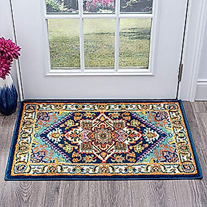 Gaya Aqua 2x3 Scatter Mat Area Rug for Hallway, Walkway, Entryway, or Foyer - Boho, Oriental