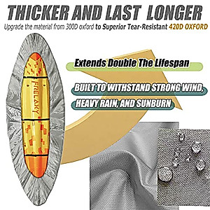 Frelaxy 420D Kayak Cover, Heavy Duty Waterproof UV Resistant kayak covers for outdoor storage, Ultra Strong Canoe Storage Dust Cover, Great for Indoor & Outdoor 9.8-13.5ft