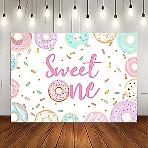 Avezano Donut Sweet One Backdrop Doughnut First Birthday Party Background 7x5ft Sprinkles Confetti Donuts 1st Birthday Photo Booth Banner Cake Table Decorations for Girls