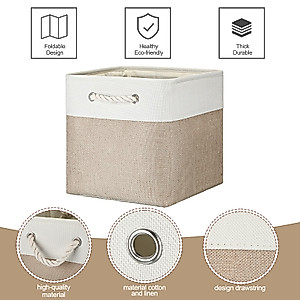 meekoo 8 Pack Collapsible Storage Bins Fabric Storage Bins Polyester Fabric Storage Baskets with Handles Linen Closet Organizer for Shelf Home Closet Towels Toys (Beige,12 x 12 x 12 In)