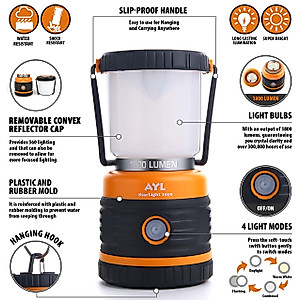 AYL LED Camping Lantern, Battery Powered LED 1800LM, 4 Camping Lights Modes, Perfect Lantern Flashlight for Hurricane, Emergency Light, Storm, Power Outages, Survival Kits, Hiking, Fishing, Tent, Home