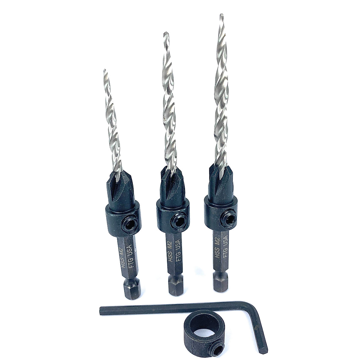 FTG USA Adjustable Wood Countersink Drill Bit Set #6#8#10 with Tapered Drill Bit for Woodworking