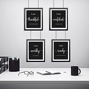 9 Pieces Inspirational Motivational Wall Art Office Bedroom Wall Art, Daily Positive Affirmations for Men Women Kids Inspirational Posters Inspirational Positive Quotes Sayings Wall Decor (Black)