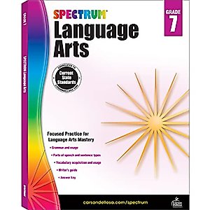 Spectrum Grade 7 Language Arts Workbooks, Ages 12 to 13, Language Arts Grade 7, Vocabulary, Sentence Types, Parts of Speech, Writing Practice, and Grammar Workbook - 160 Pages