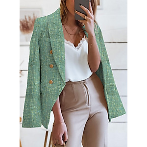 Happy Sailed Womens Tweed Blazer Jackets Fashion Double Breasted Lapel Collar Business Blazers with Pockets Long Sleeve Open Front Office Professional Blazer Work Suits 2024 Green Medium