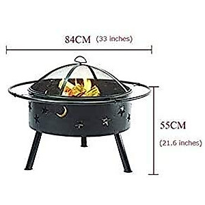 LEAYAN Garden Fire Pit Portable Grill Barbecue Rack Outdoor Round Fire Pit - Outdoor Bronze Fire Pit Metal Poker Iron, Mesh Ember Spark Guard Screen Cover with Cover BBQ Cooking for Camping Backyard