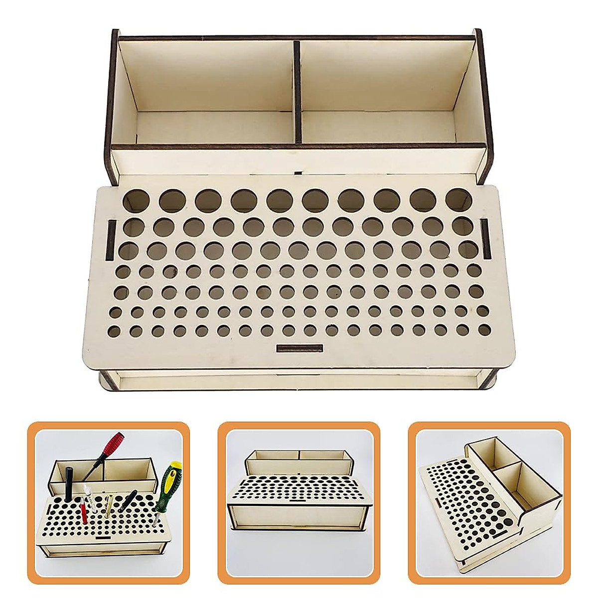 103 DIY Tool Holder Wooden Storage Shelf Leather Tools Organizer Wooden Leather Craft Tools Rack Leather Tool Organizer Wooden Stand Multi-Hole Tool Table Manual Model Work