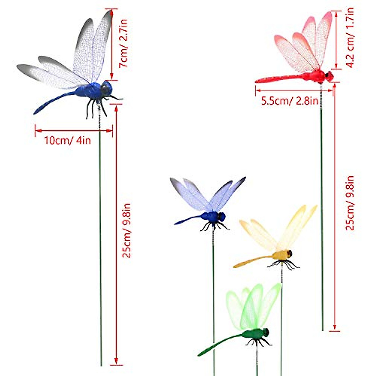 Seasonsky 30 PCS Dragonfly Garden Stakes, 2 Size Artificial Dragonfly Stakes Indoor Outdoor Yard Garden Flower Pot Decoration, Miniature Fairy Garden Decoration