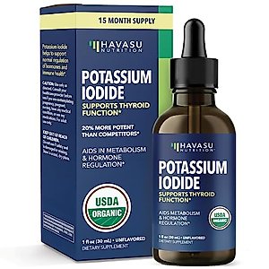 Potassium Iodide Liquid | Vegan Iodine Supplement for Thyroid Support | Organic Iodine Drops | Metabolism Support | 1-Year Supply