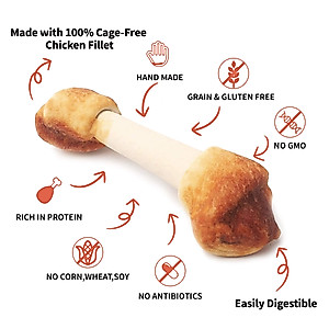 LuvChew Chicken Dog Chew Bones Medium, Rawhide Free, Grain Free, Made with Real Chicken & Wholesome Vegetables, Knotted Bones Medium 5pcs/Pack