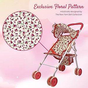 My First Baby Doll Stroller for Toddlers 3 Year Old Girls, Little Kids | Toy Stroller with Bottom Storage Basket, Foldable Frame, Canopy, Seatbelt