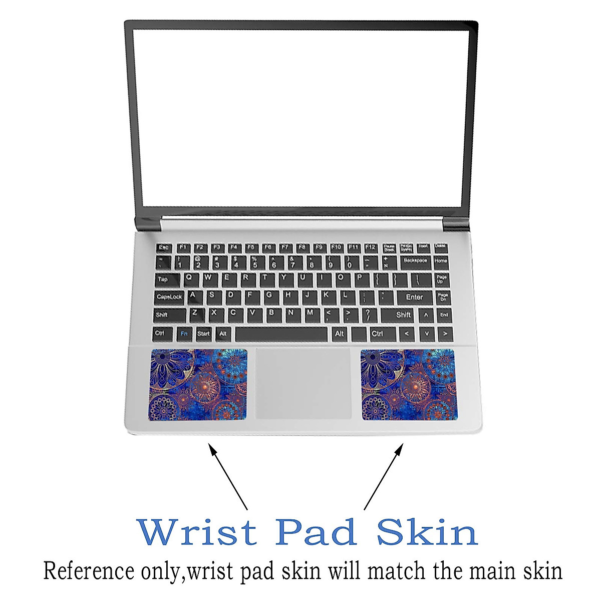 Laptop Skin Sticker Decal,12" 13" 13.3" 14" 15" 15.4" 15.6 inch Laptop Vinyl Skin Sticker Cover Art Protector Notebook PC (2 Wrist Pad Skins Included), Decorative Waterproof Removable, Blue Mandala
