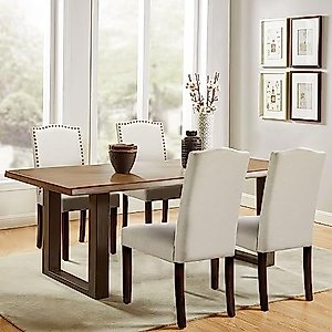 Sweetcrispy, Modern Upholstered Fabric Dining Nailhead Back and Wood Legs, Mid-Century Accent Side Chair for Living Room, Bedroom, Kitchen, Set of 4, Grey