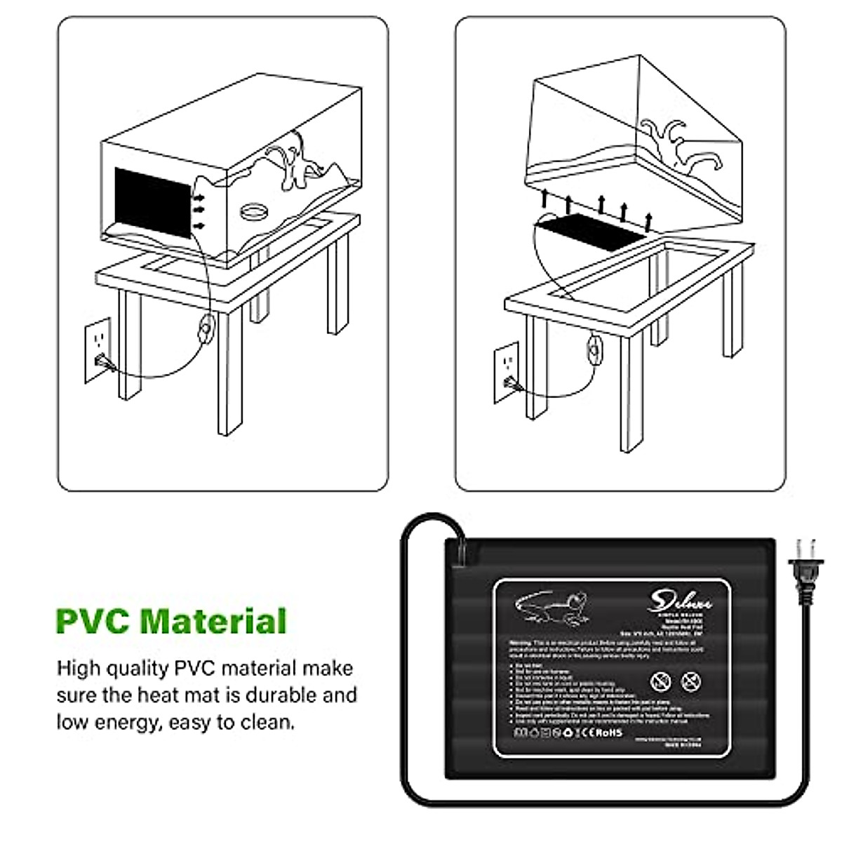 Simple Deluxe 6 X 8 Inch 8W Reptile Heating Pad Under Tank Heater Terrarium Warmer Heat Mat for Amphibians and Reptiles Pet, Black
