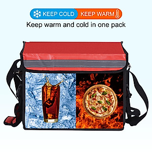PATIKIL Insulated Bag for Pizza XL, 16.5"x11.4"x11.8" Insulated Bag with Divider, Catering Thermal Food Bag for HOT/COLD Food, Red(32L)